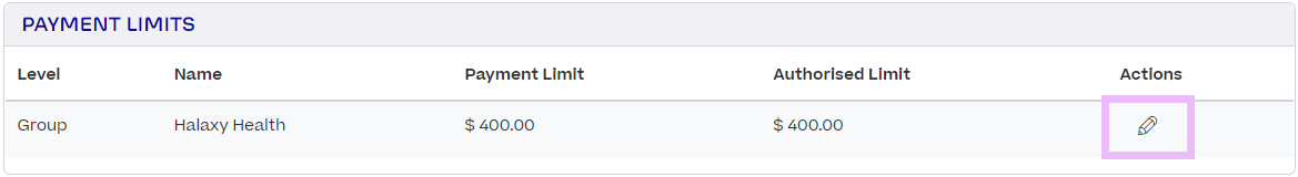 Set up payment limits – Halaxy Help Guide