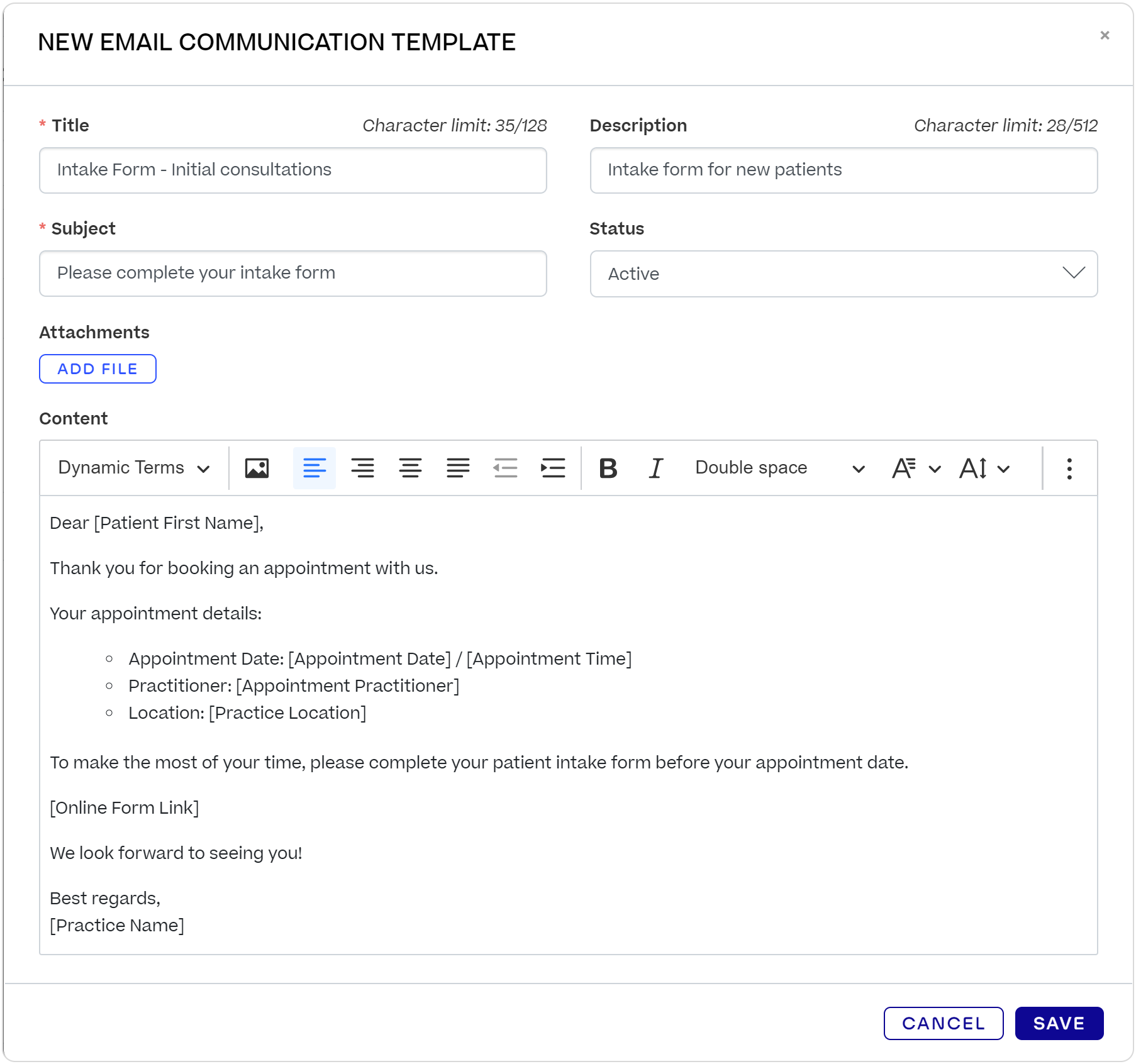 Guide to communication templates – Halaxy Help Guide