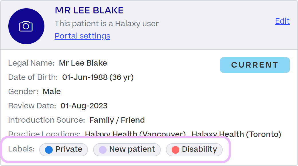 Guide to labels – Halaxy Help Guide | Canada