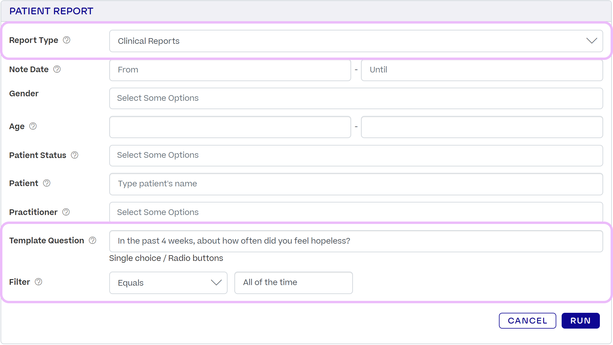 Report on clinical questions – Halaxy Help Guide