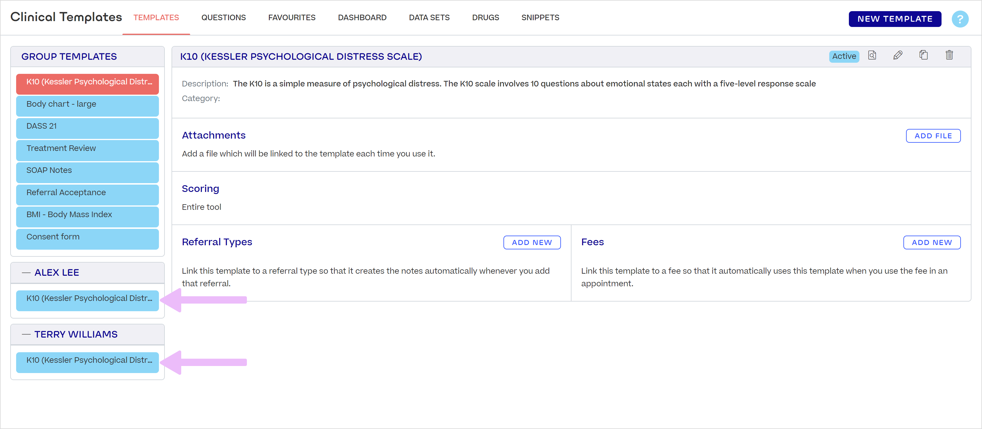 Assign clinical templates to specific practitioners – Halaxy Help Guide