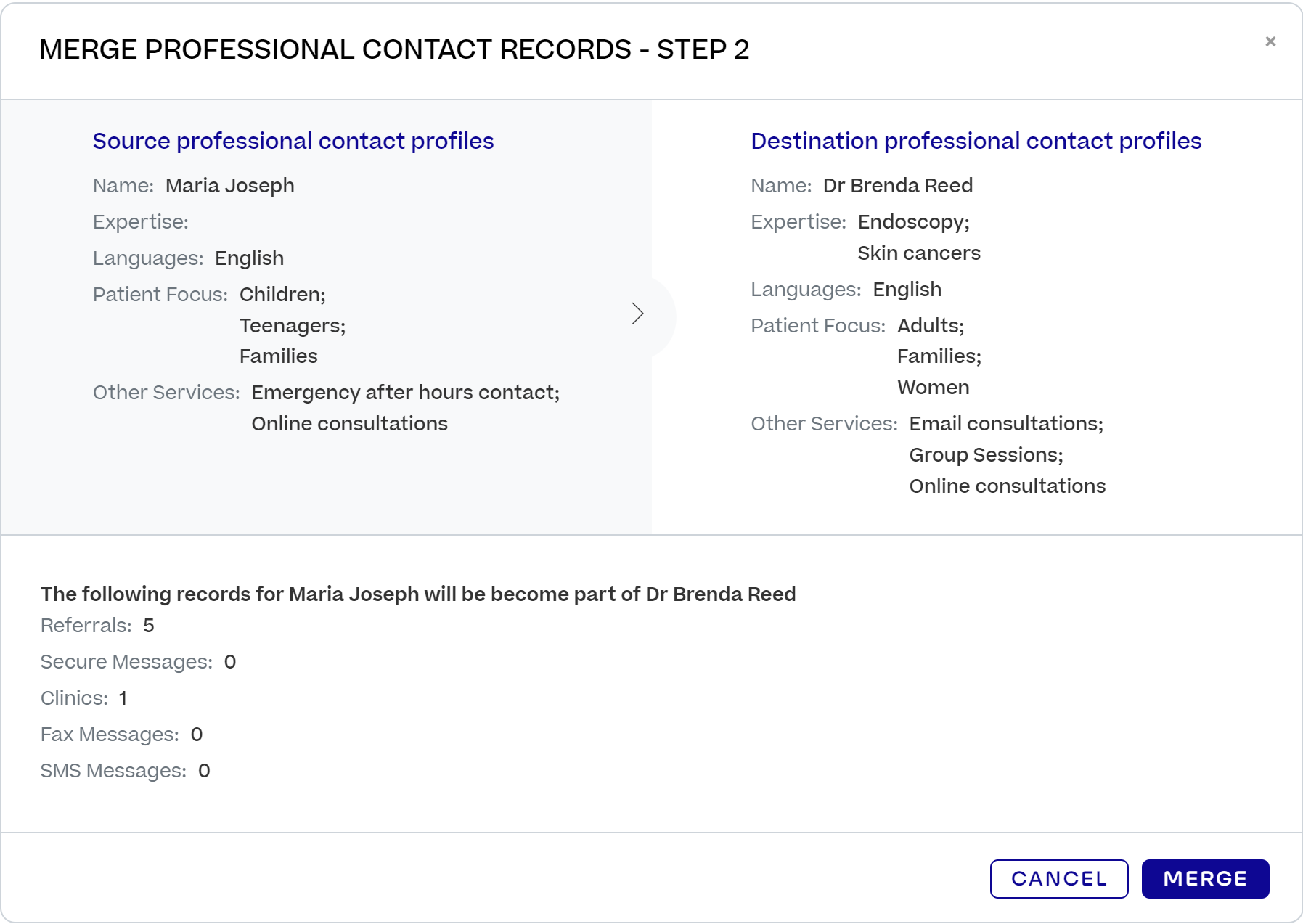 Merge duplicate contacts – Halaxy Help Guide