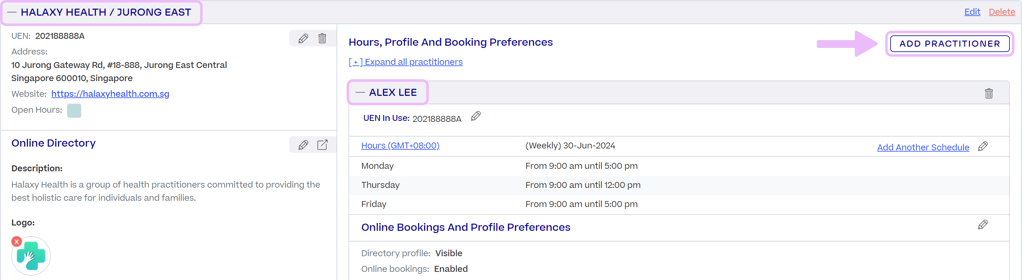 Add practitioners to a location – Halaxy Help Guide | Singapore