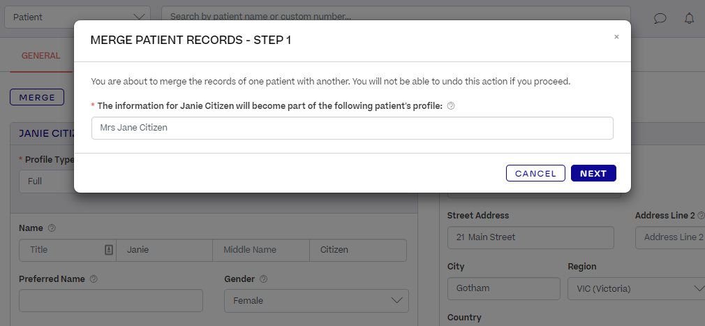 Merge duplicate patient profiles – Halaxy Help Guide