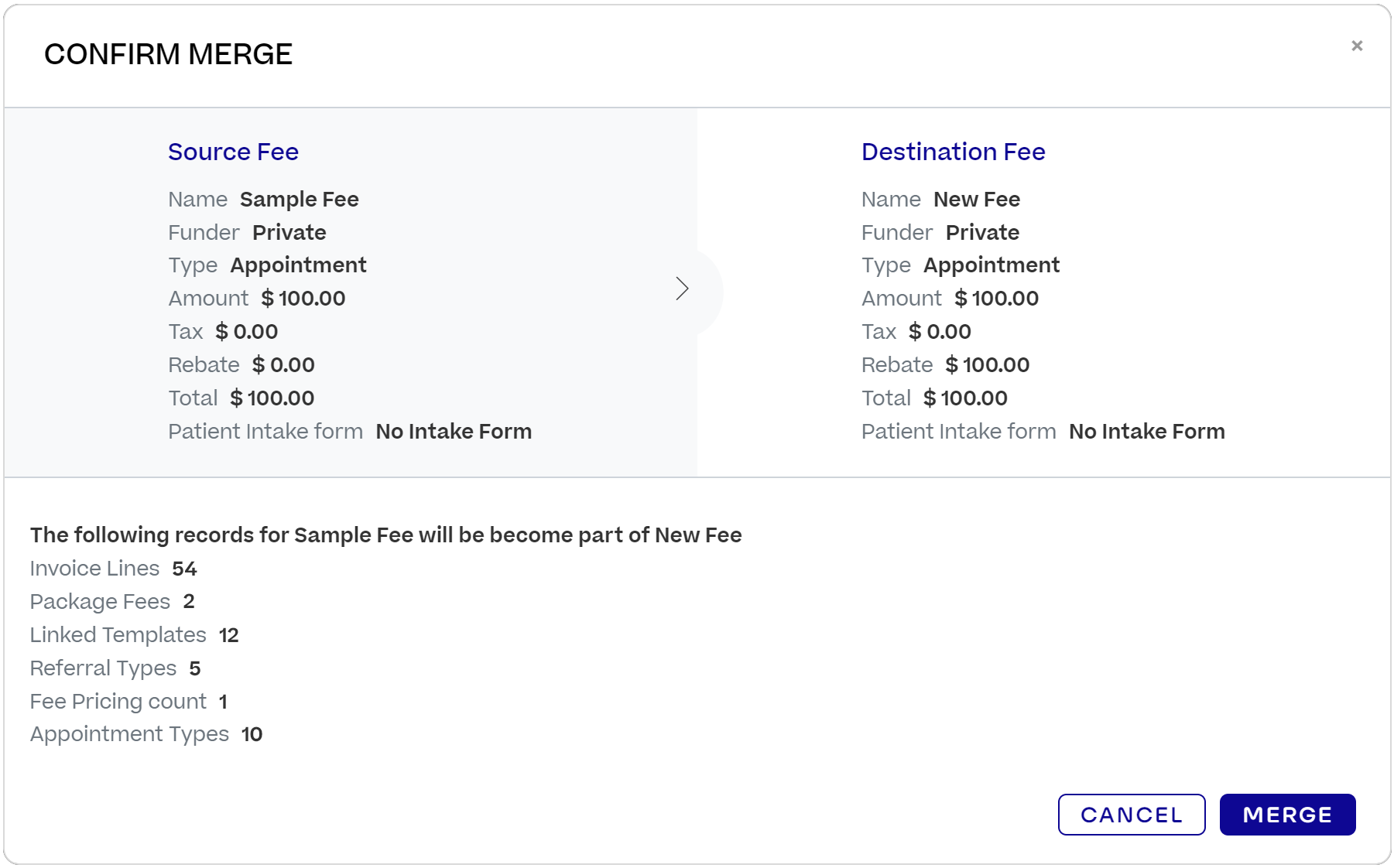 Merge fees – Halaxy Help Guide