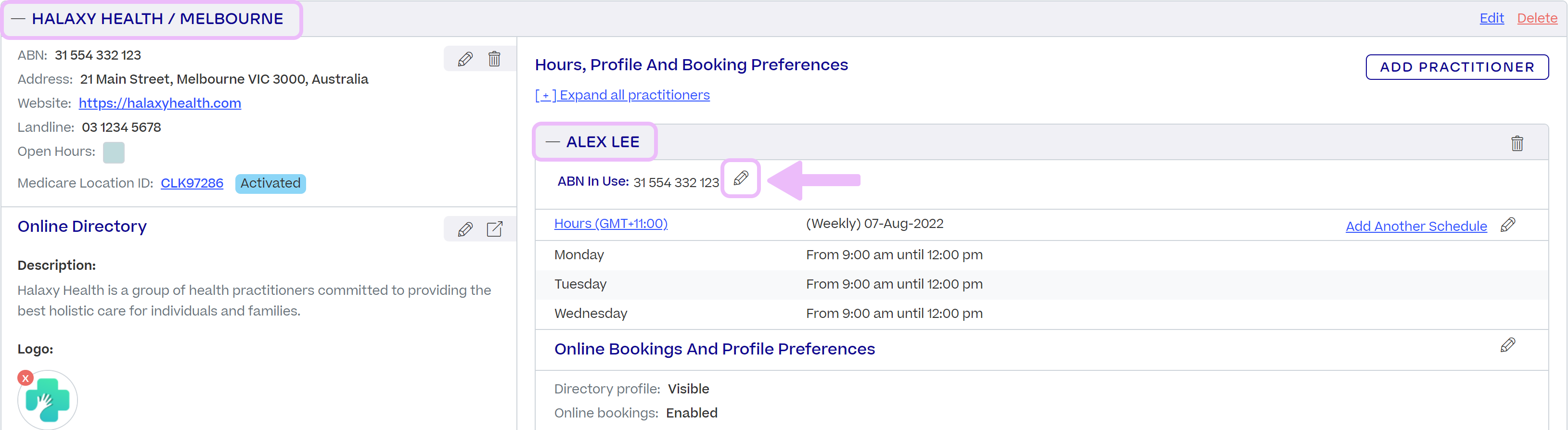 Add ABN to invoices – Halaxy Help Guide