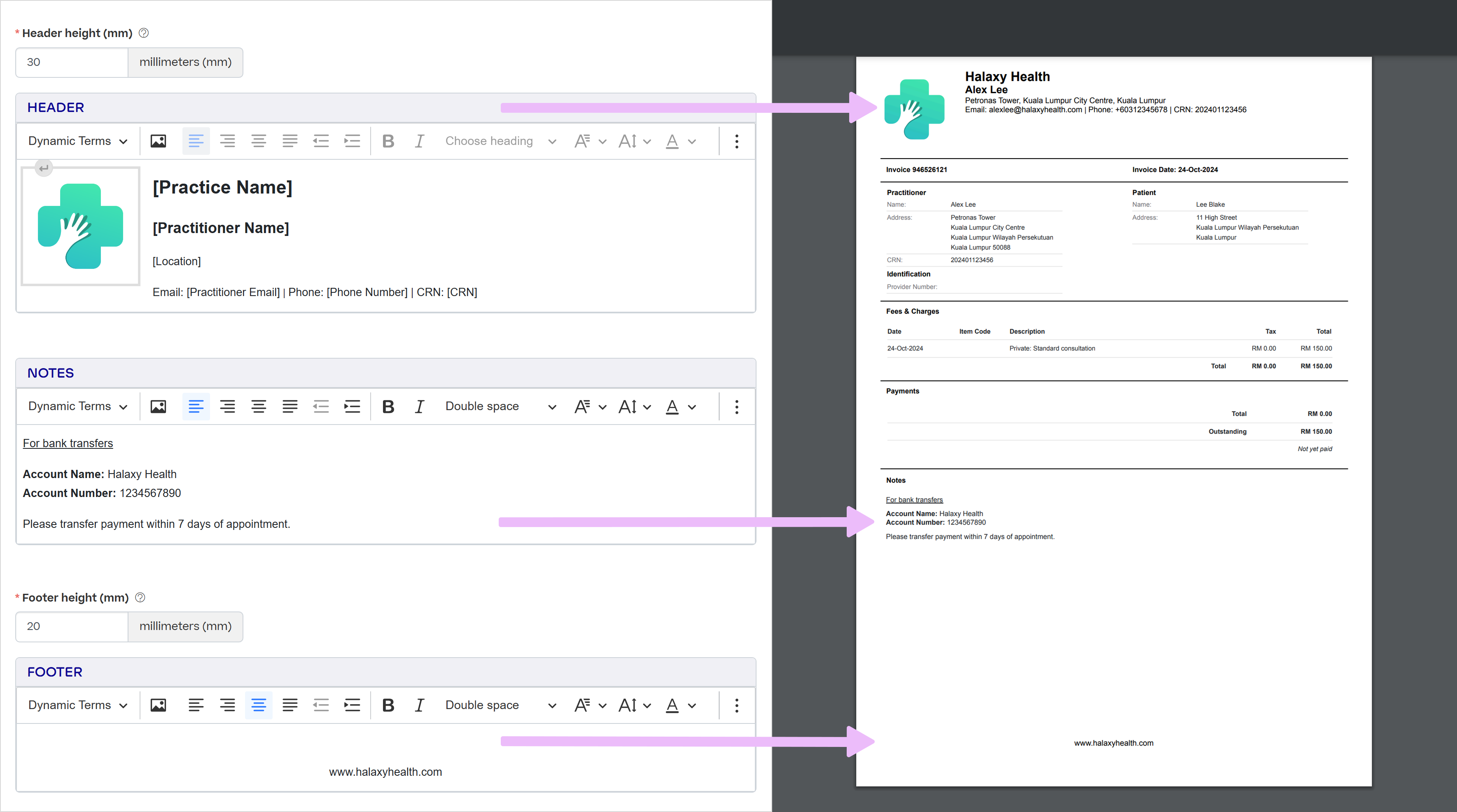 Customise your invoice letterhead – Halaxy Help Guide | Malaysia