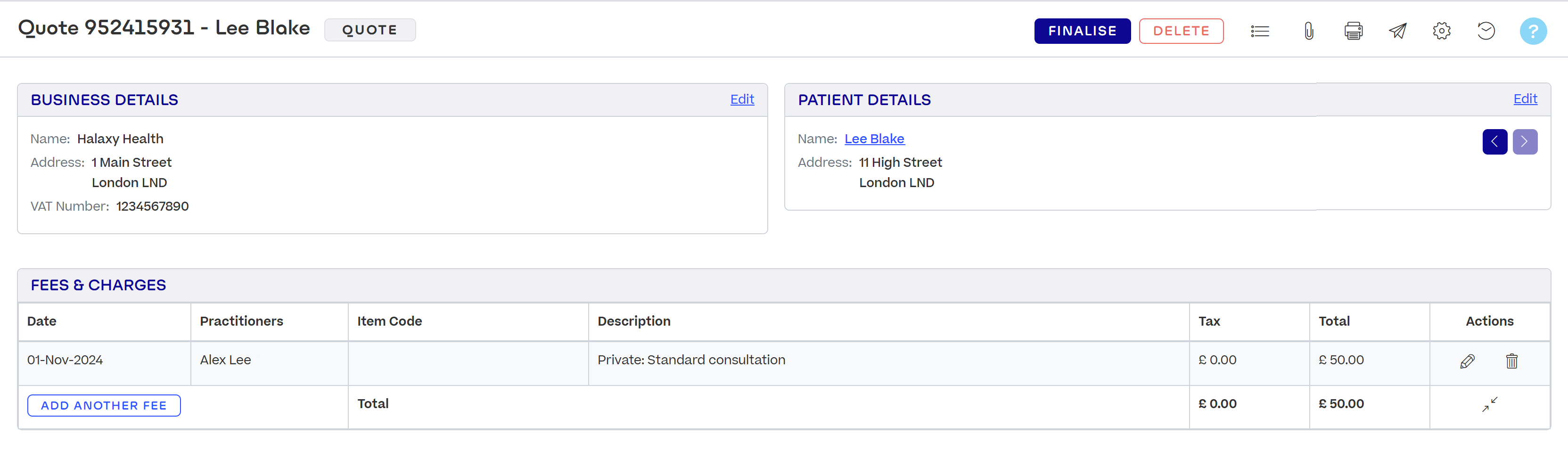 Create a quote – Halaxy Help Guide | United Kingdom (UK)