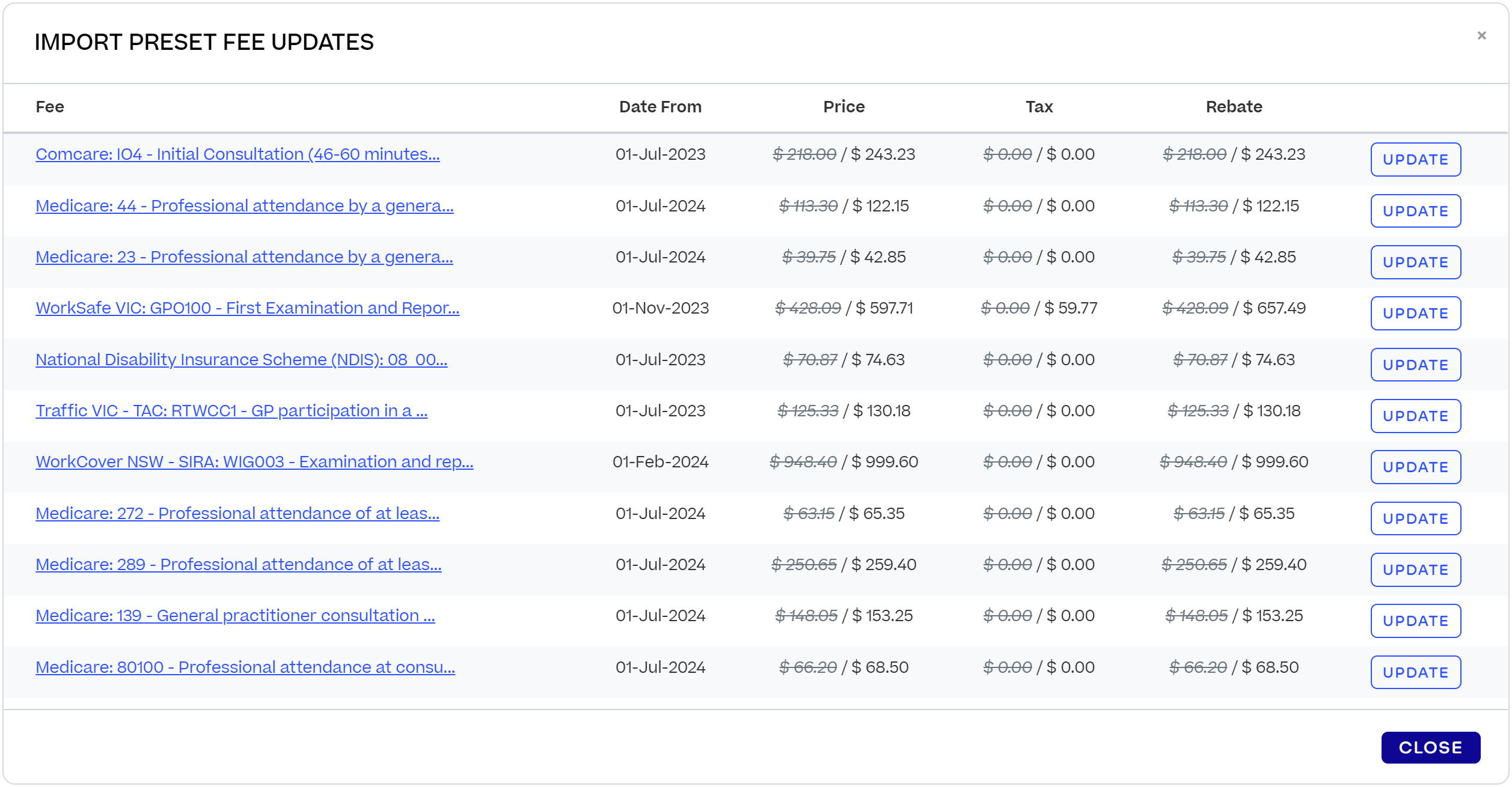 Edit and automatically update fees – Halaxy Help Guide | Singapore