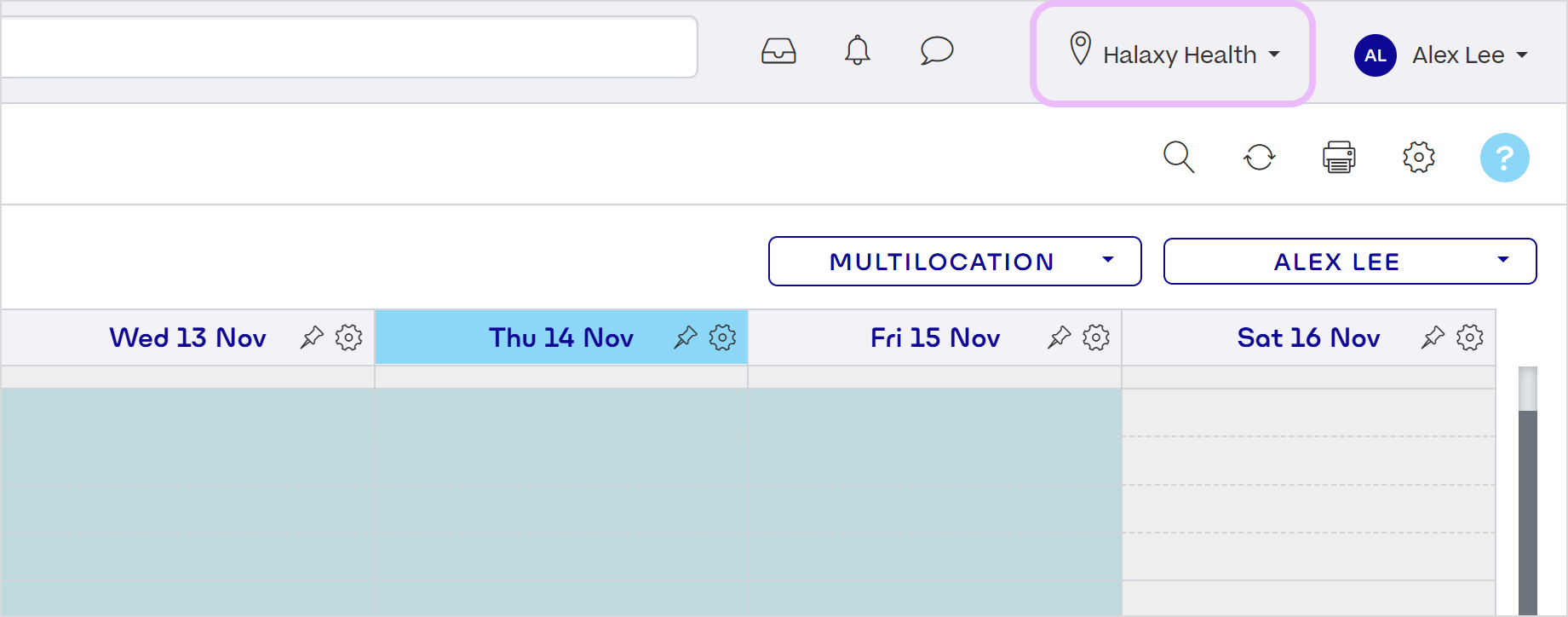 Switch between practice groups – Halaxy Help Guide