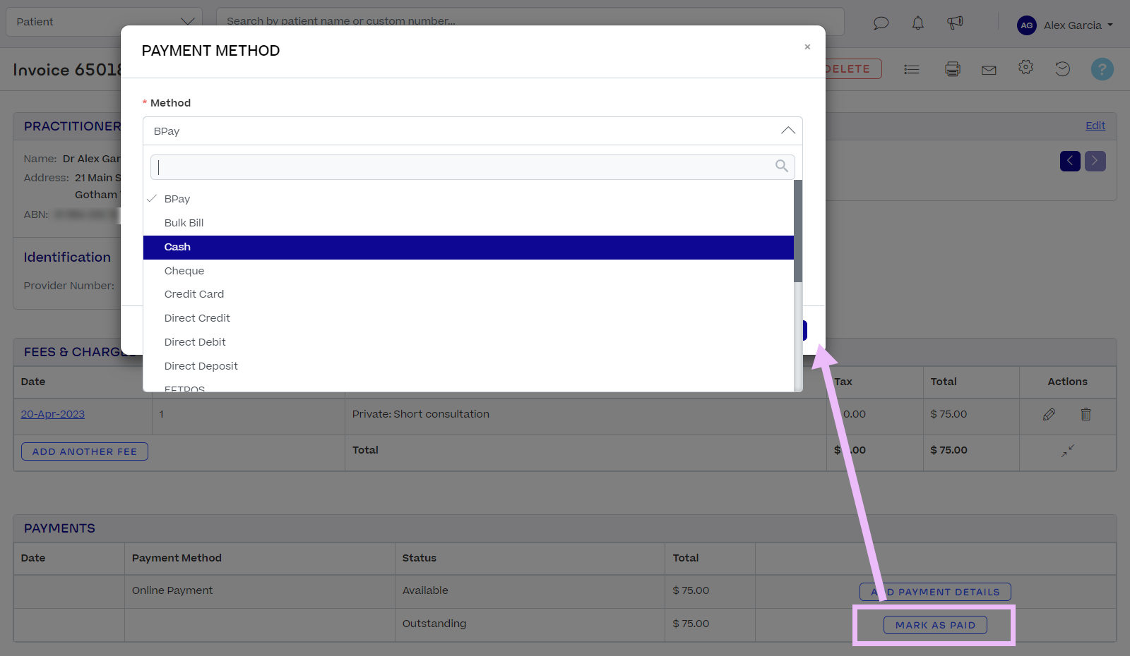 Manage payment methods – Halaxy Help Guide