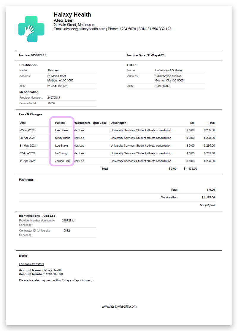 Merge multiple or duplicate invoices – Halaxy Help Guide