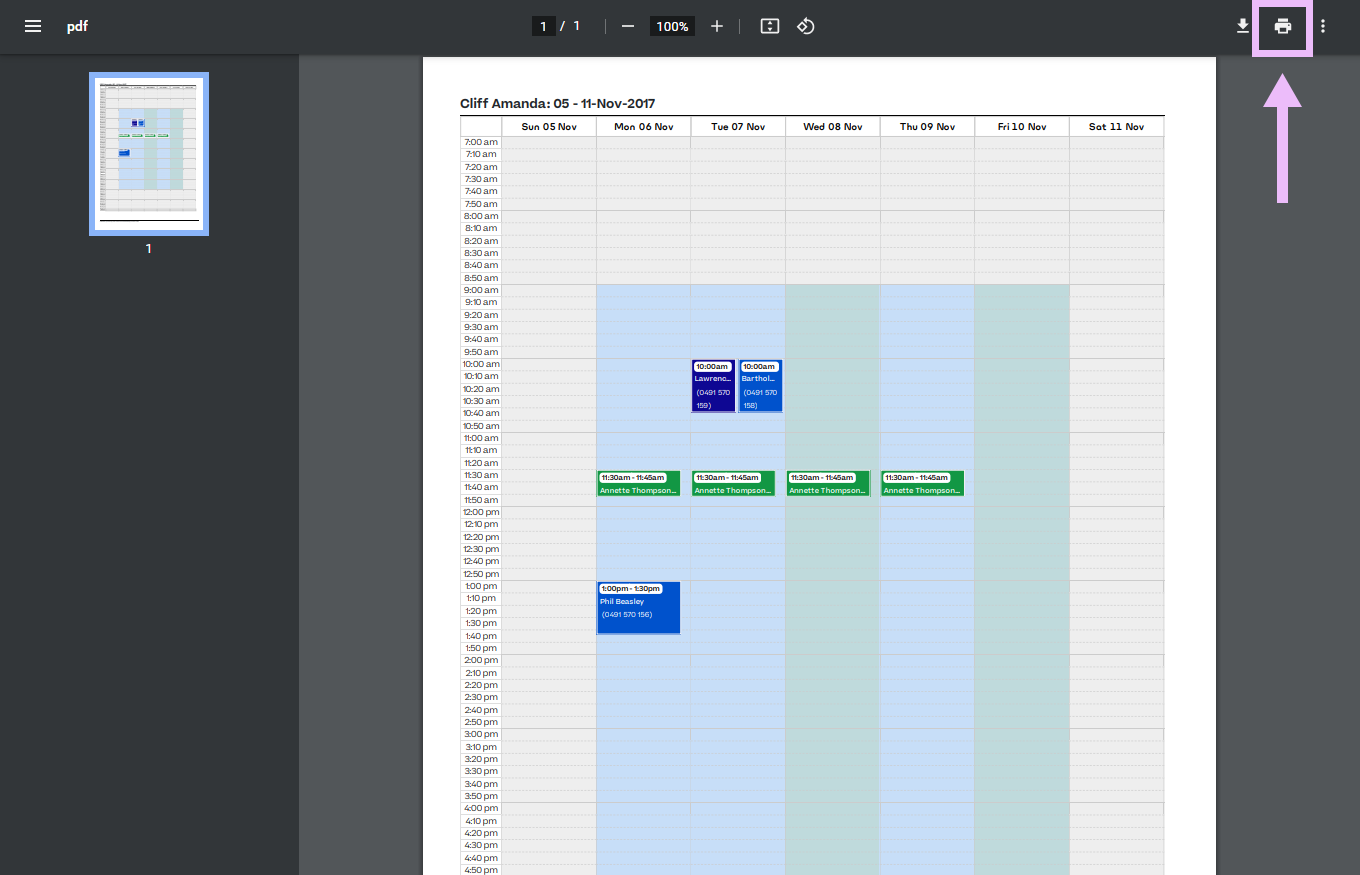 Print your calendar – Halaxy Help Guide | United Kingdom (UK)