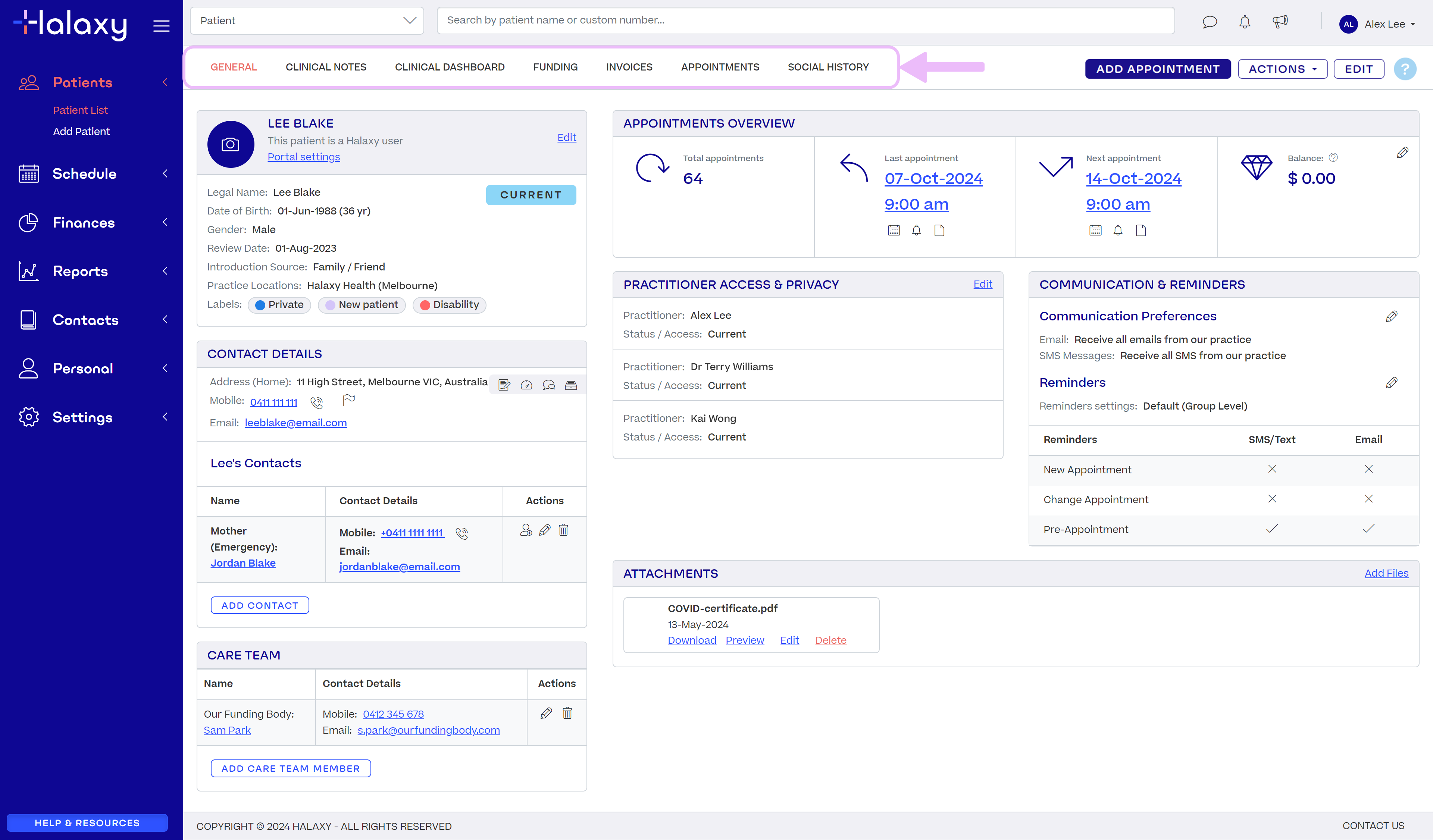 Guide to patient profiles – Halaxy Help Guide