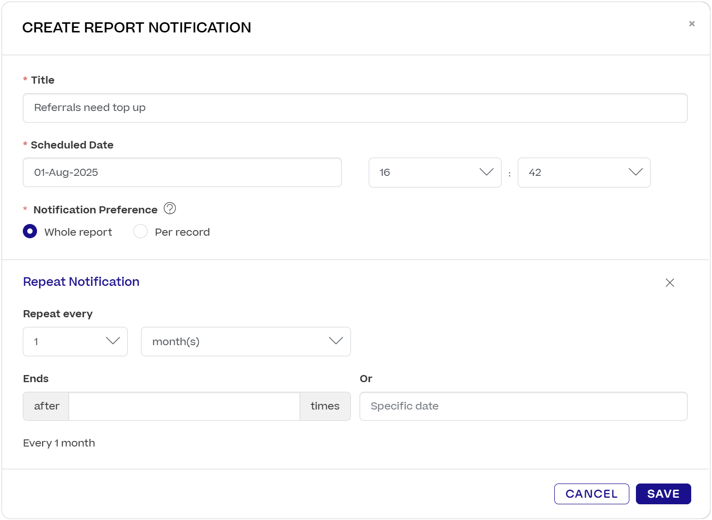Create a report notification – Halaxy Help Guide