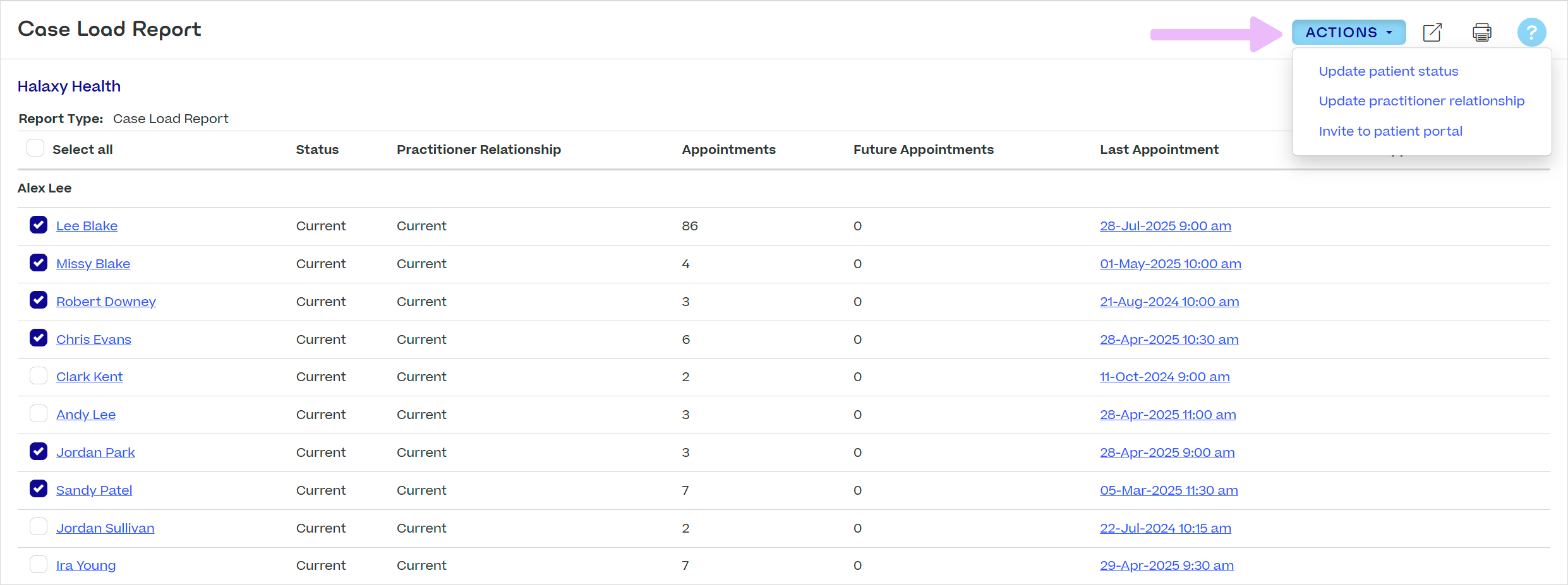 Set a patient status – Halaxy Help Guide