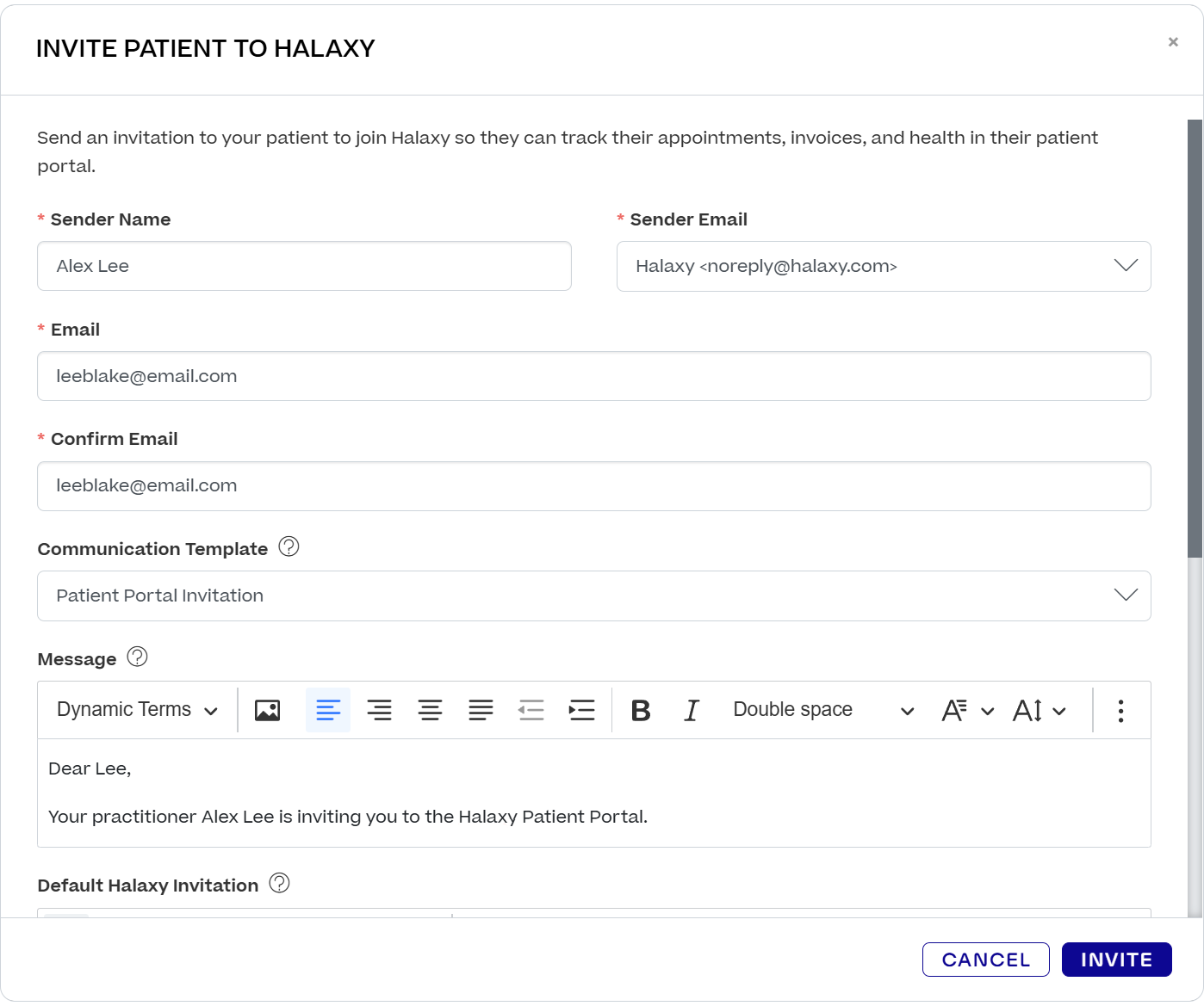 Invite patients to the patient portal – Halaxy Help Guide