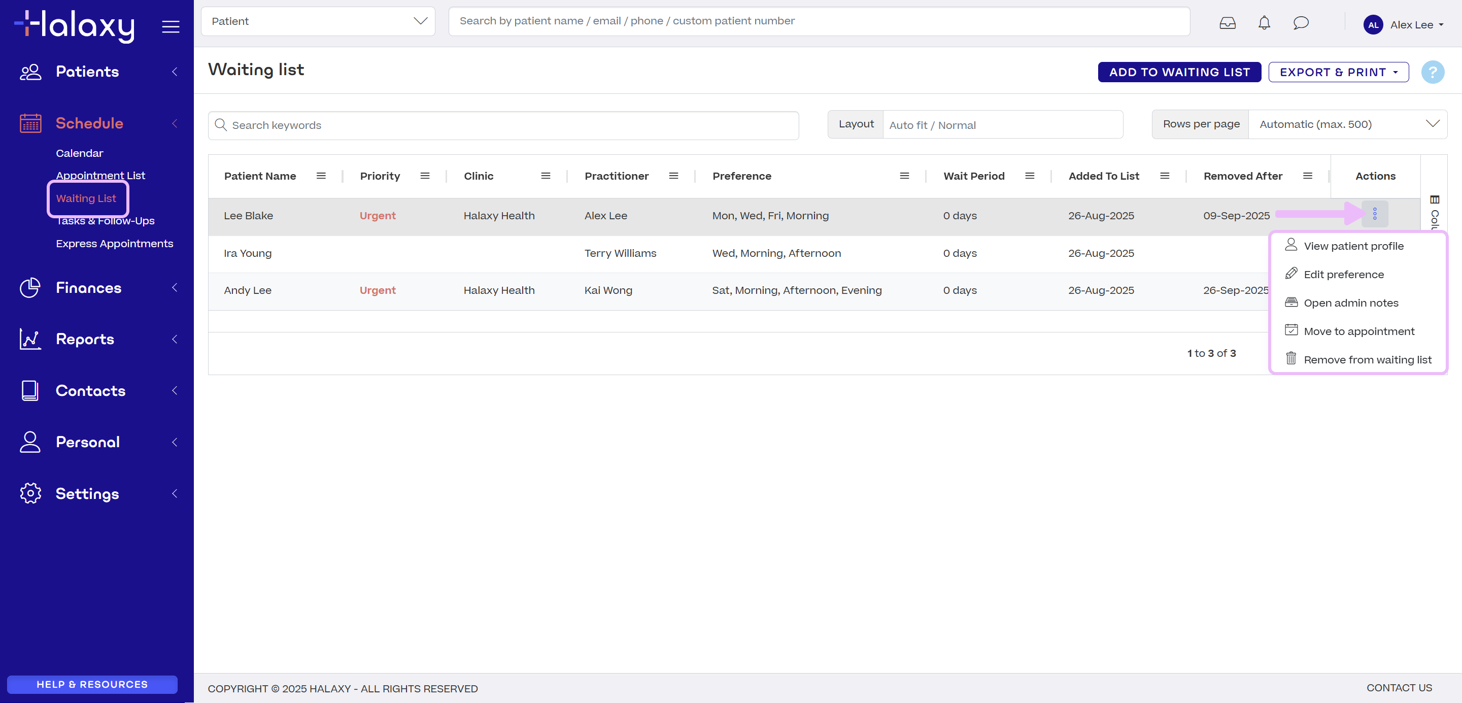Guide to the Waiting List – Halaxy Help Guide
