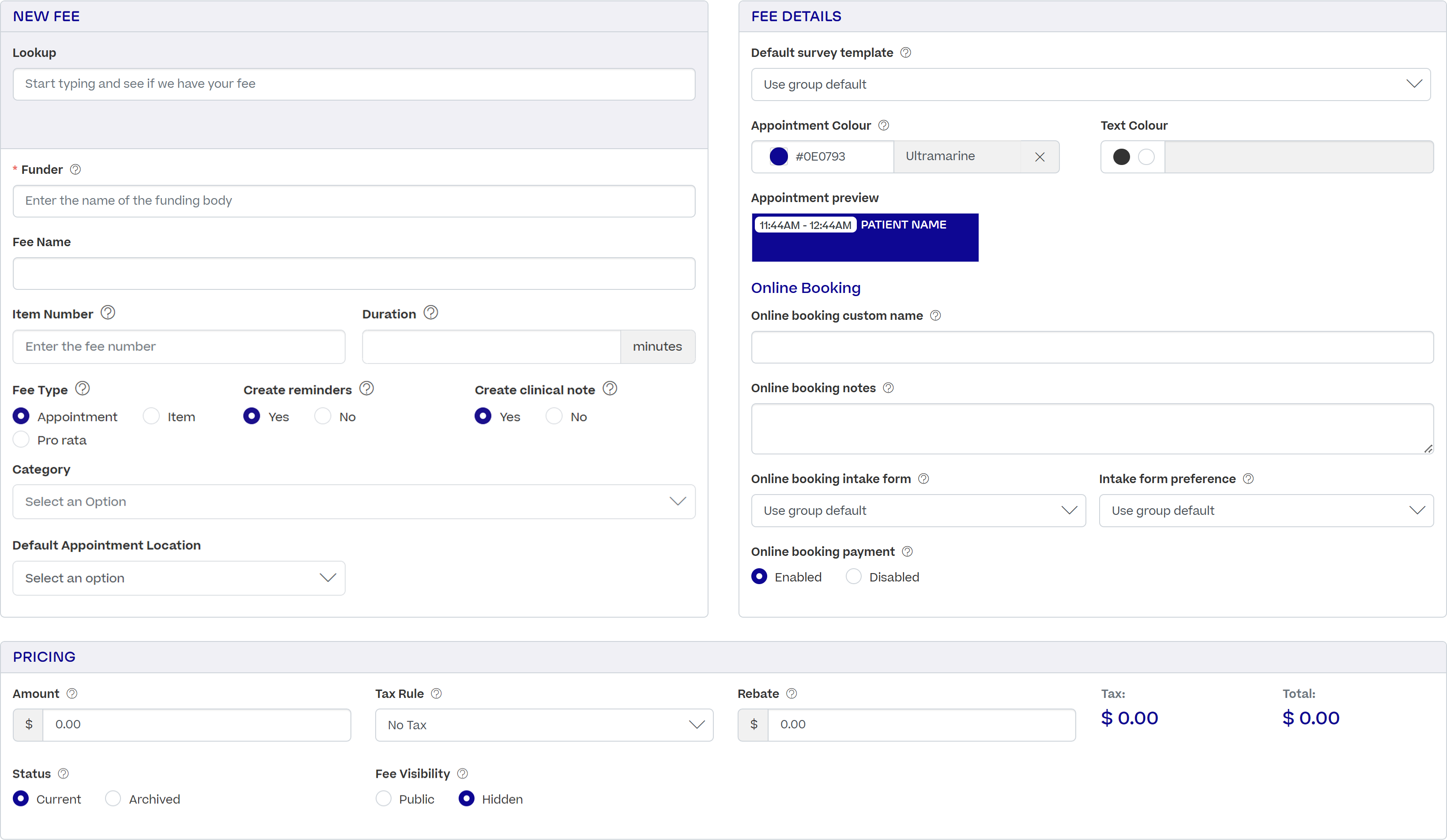 Add fees and services – Halaxy Help Guide