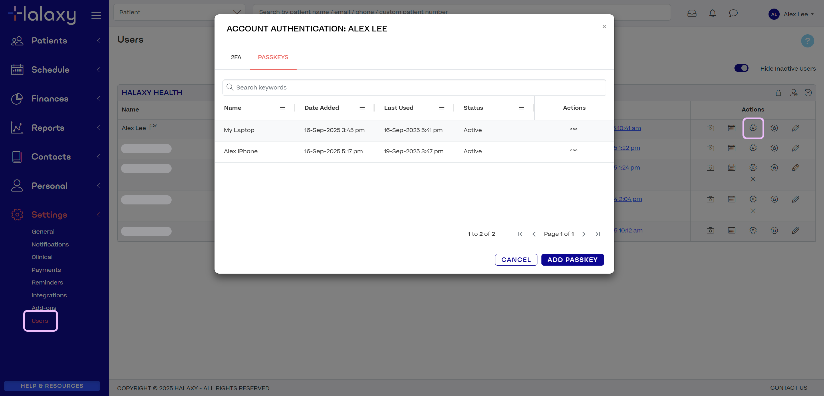 Set up passkeys – Halaxy Help Guide