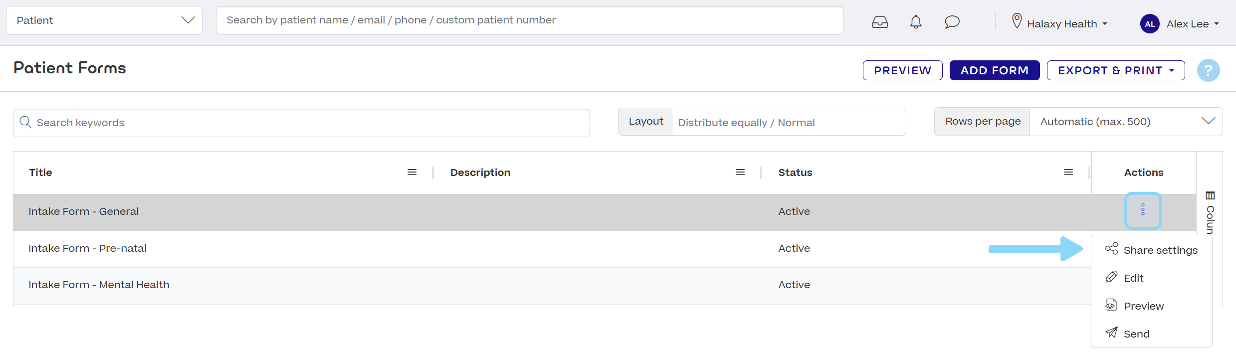 Share a patient form link – Halaxy Help Guide