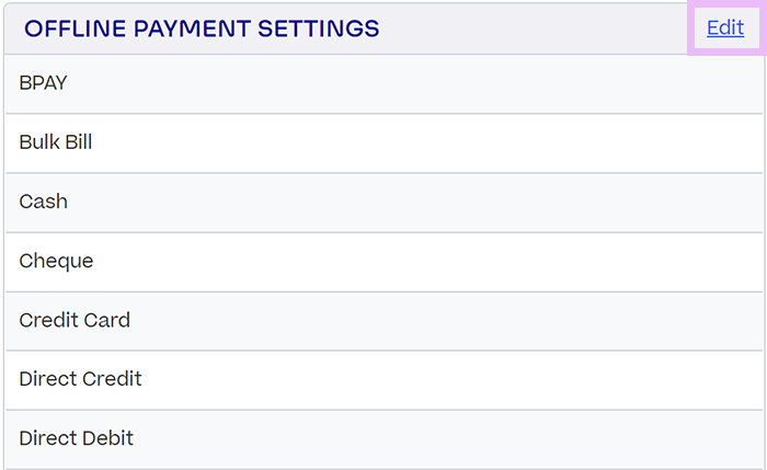 Manage payment methods – Halaxy Help Guide