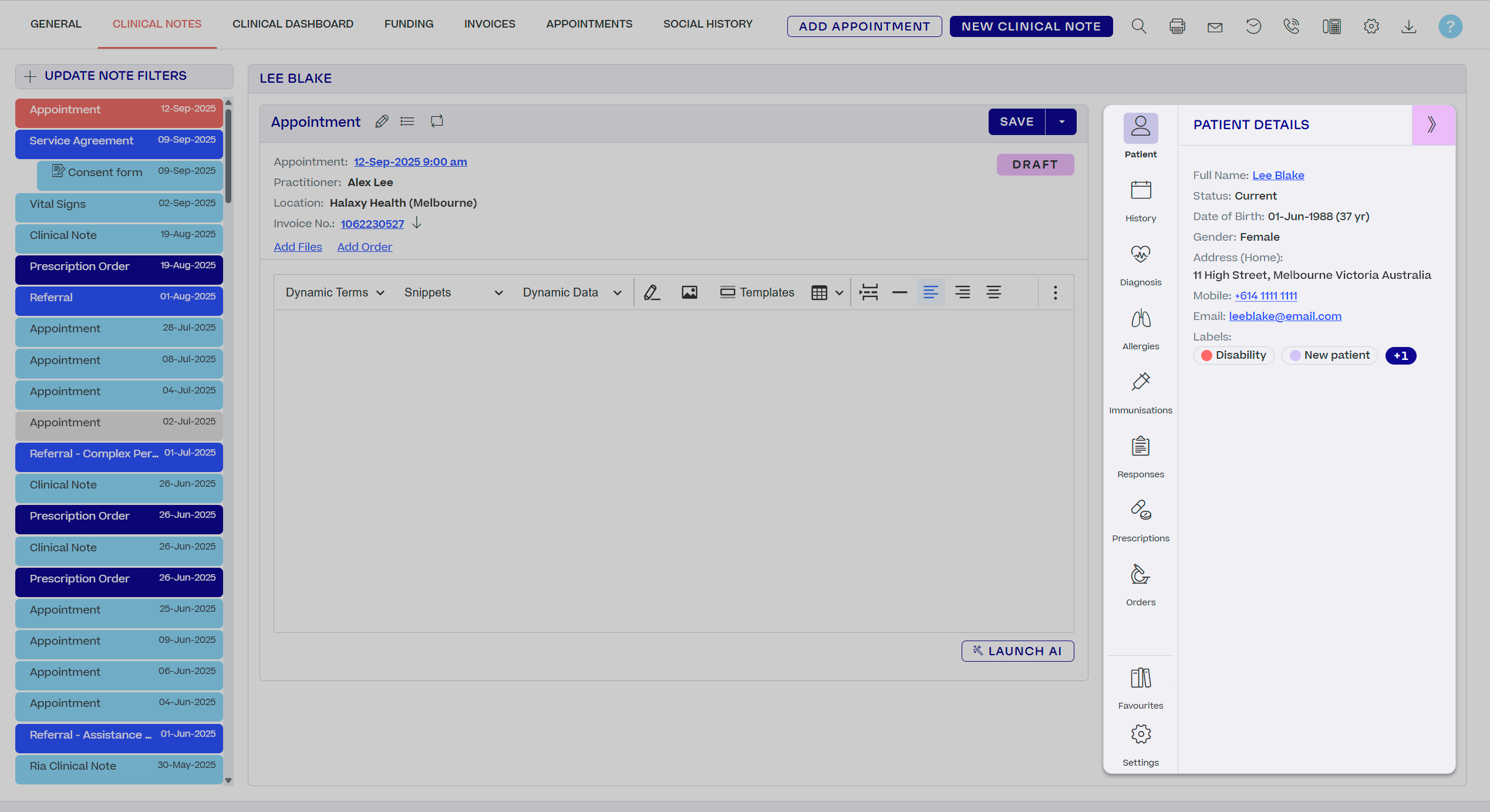 Edit your clinical notes sidebar – Halaxy Help Guide
