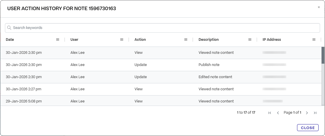 Guide to user action history – Halaxy Help Guide