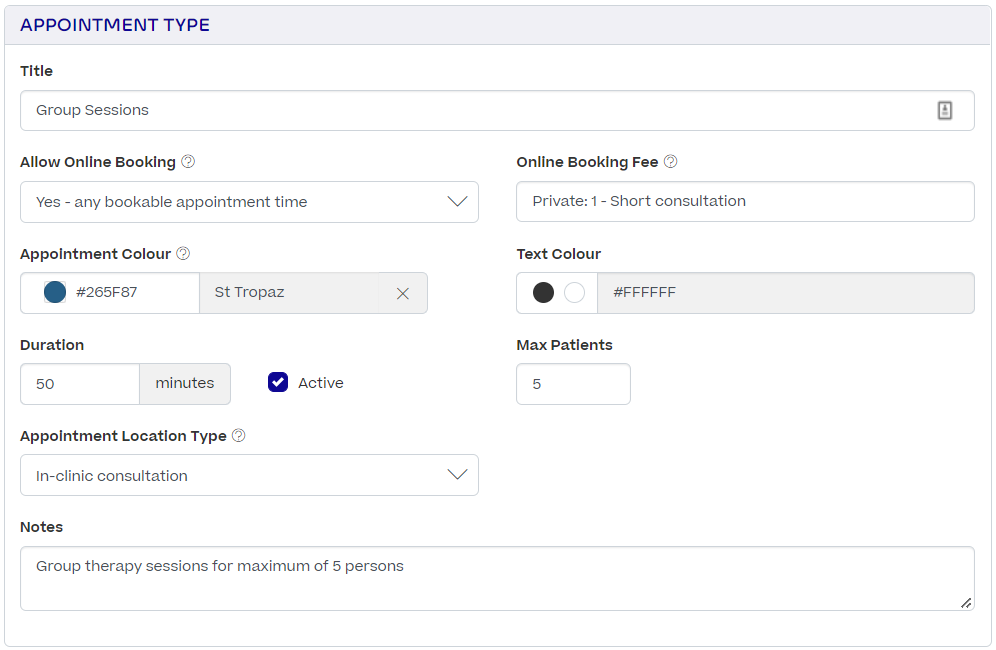 Guide to appointment types – Halaxy Help Guide