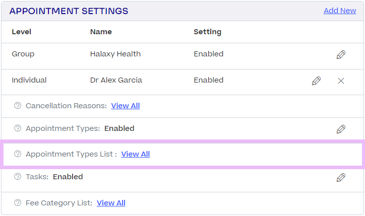 Guide to appointment types – Halaxy Help Guide