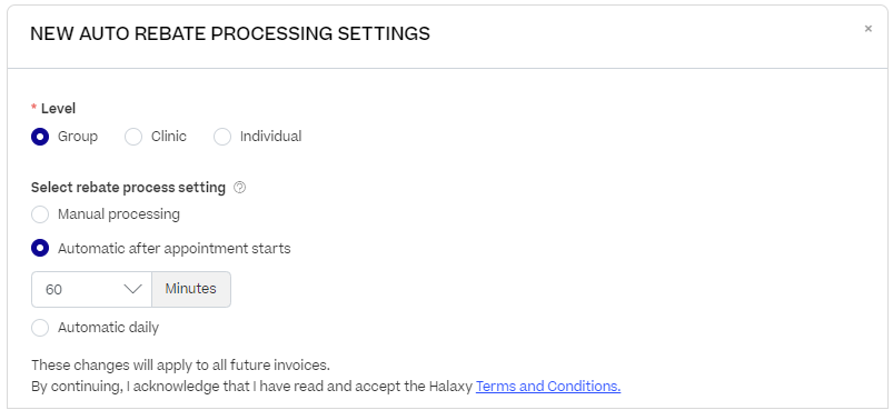 Set up automatic rebate processing – Halaxy Help Guide