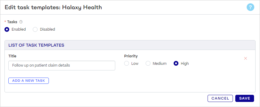 Create a task template – Halaxy Help Guide