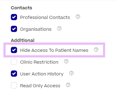 Restrict user access to patient names – Halaxy Help Guide