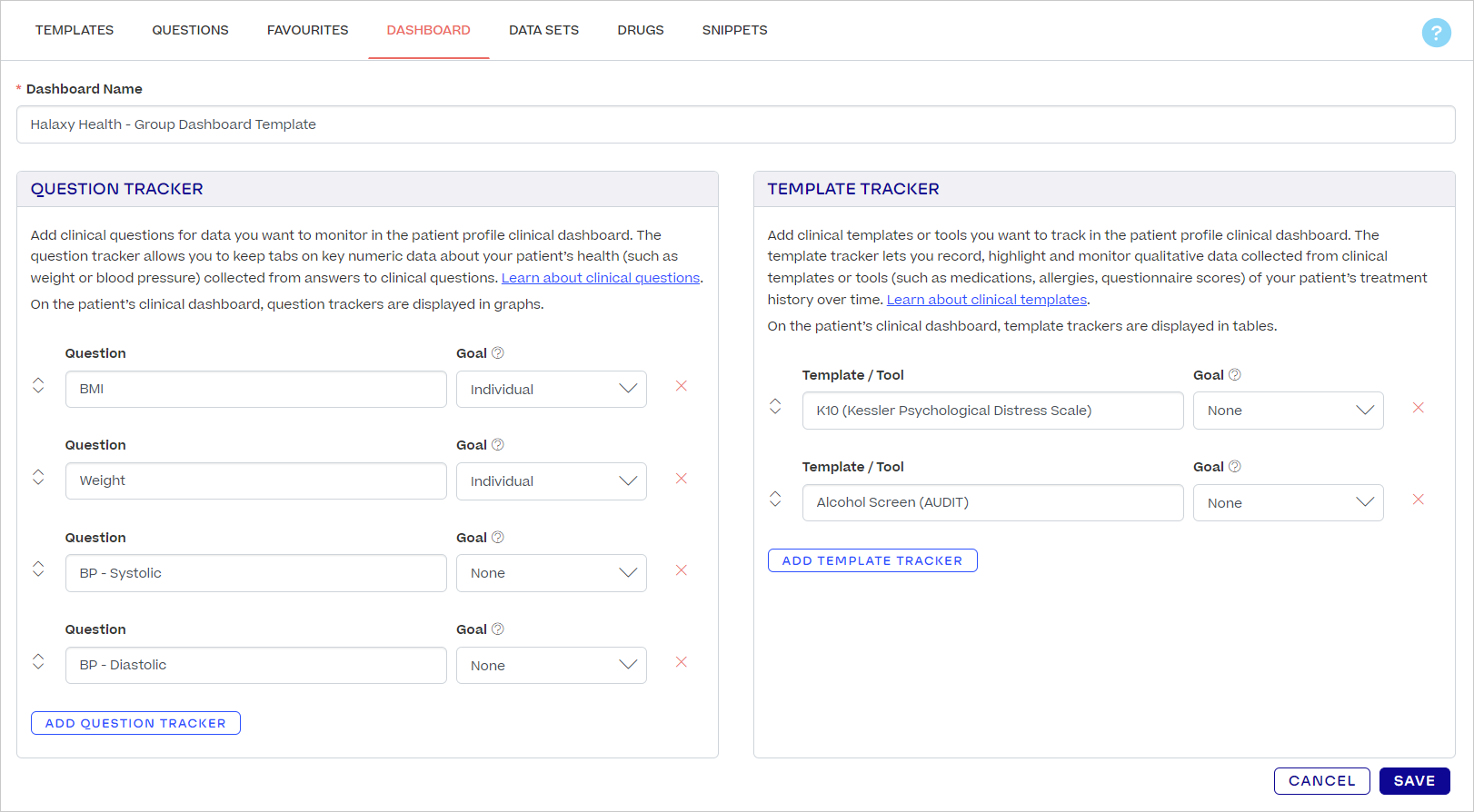 Set up clinical dashboards – Halaxy Help Guide