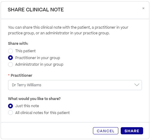 Share your clinical notes – Halaxy Help Guide