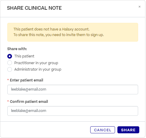Share your clinical notes – Halaxy Help Guide