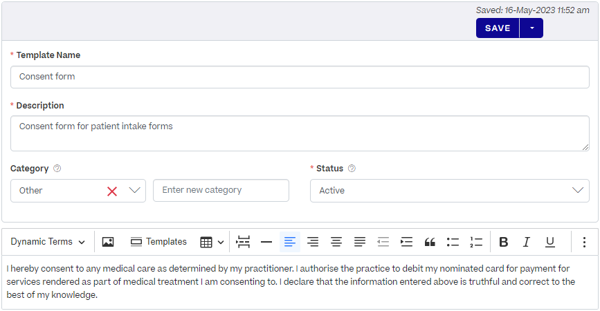 Create a consent or service agreement form – Halaxy Help Guide